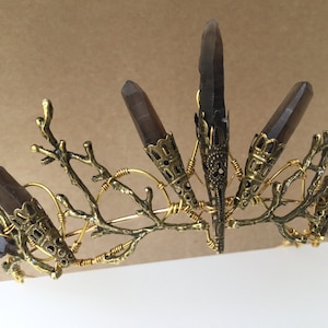 The THEODORA Crown - Smoky Quartz Raw Crystal and Aged Copper Branch ...