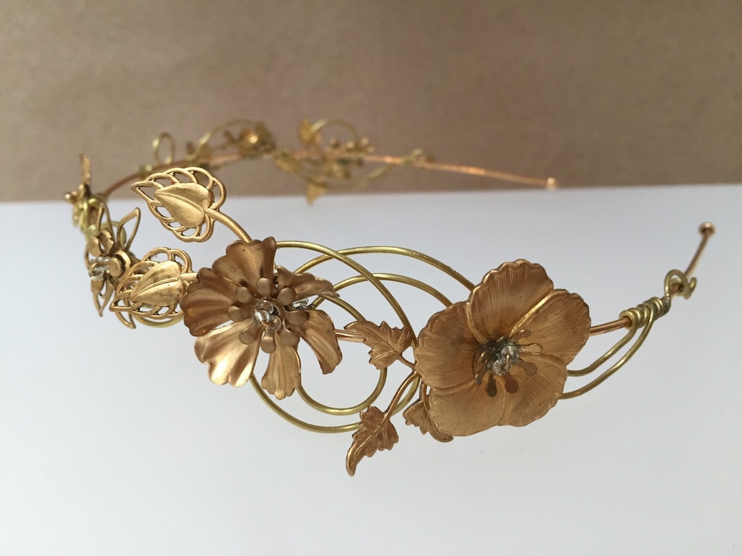The ODETTE Crown: Handmade Edwardian Gold Flower Tiara Headband - Etsy UK