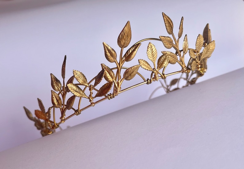 The MARGOT Gold Leaf Crown Tiara Headpiece Floral Flowers Shell Pearl ...