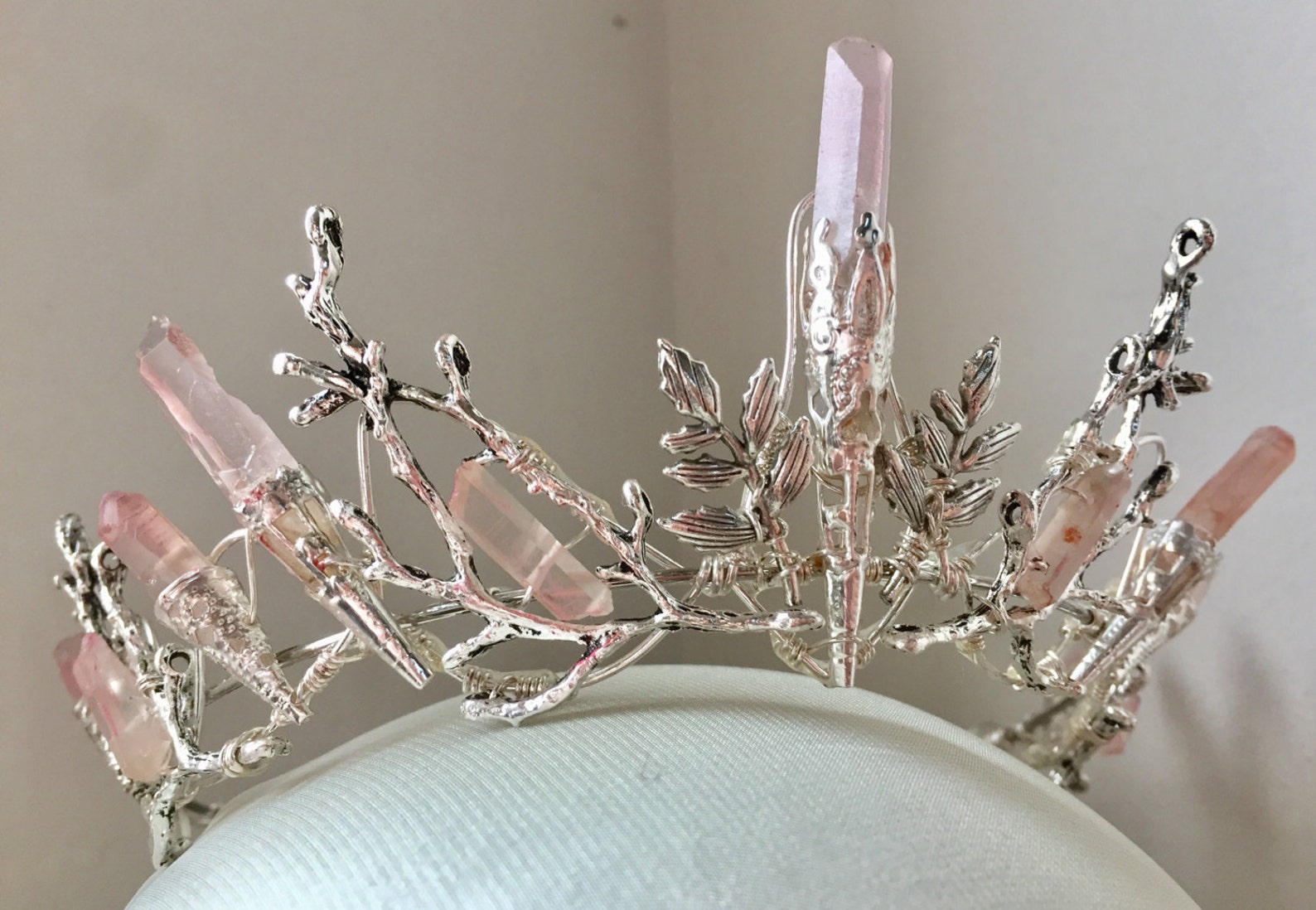 The INDIE ROSE Crown Pale Pink Quartz and Leaf Crystal Crown - Etsy UK
