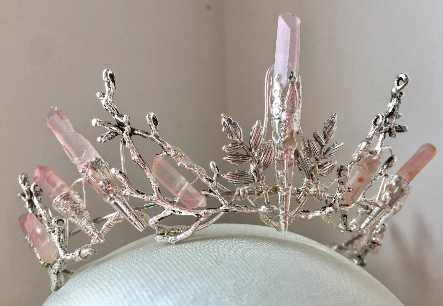 The INDIE ROSE Crown - Pale Pink Quartz and Leaf Crystal Crown Tiara ...