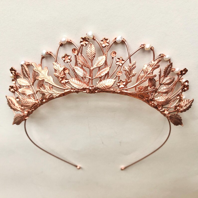 The AGATHA Gold Floral Pearl Crown: Renaissance Tudor Tiara Oak Leaf ...