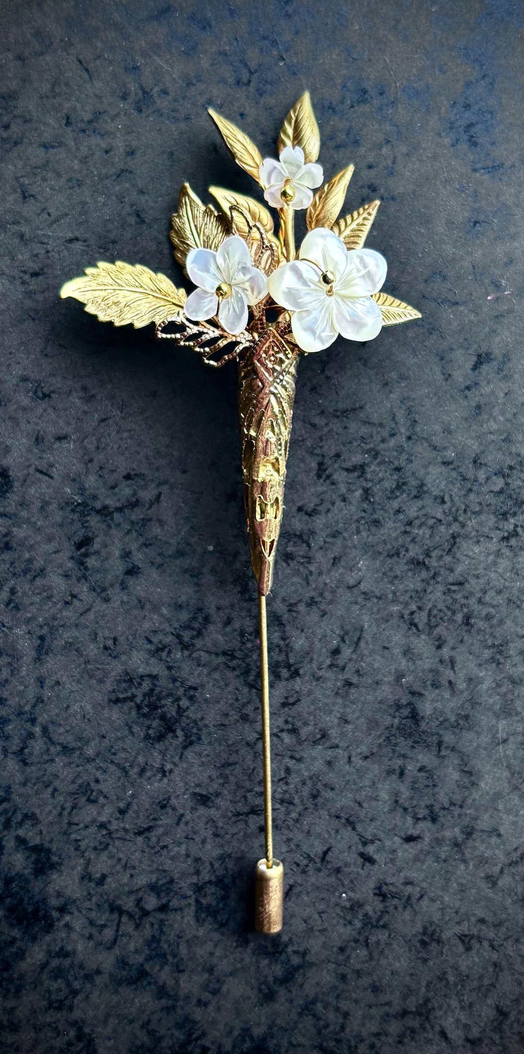 The MARGOT Buttonhole Handmade Metal Leaf Boutonniere: Mother of Pearl ...