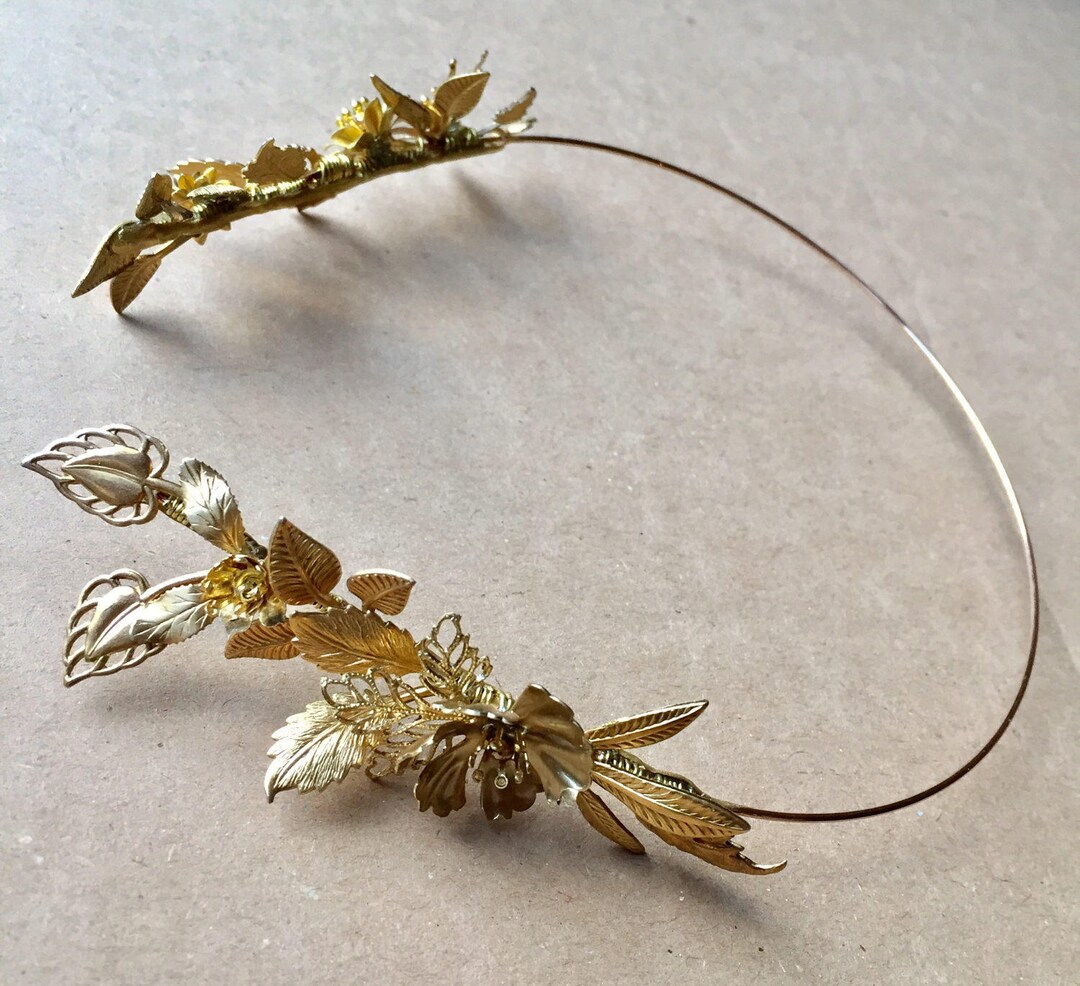 The FLORA Crown - Leaf Leaves Flower Floral Tiara Headband, Gold ...