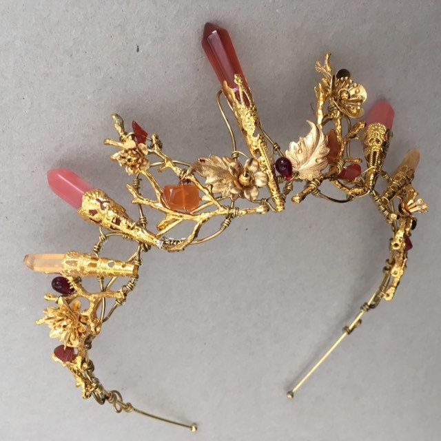 The AUBREY fire stone and flowers Crystal crown tiara. Blood | Etsy