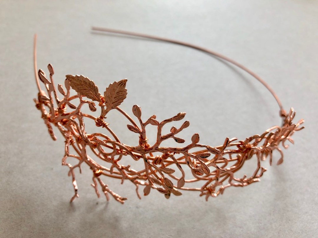 The VELMA Hairpiece - Rose Gold Organic Flower Leaf Headband Fascinator ...