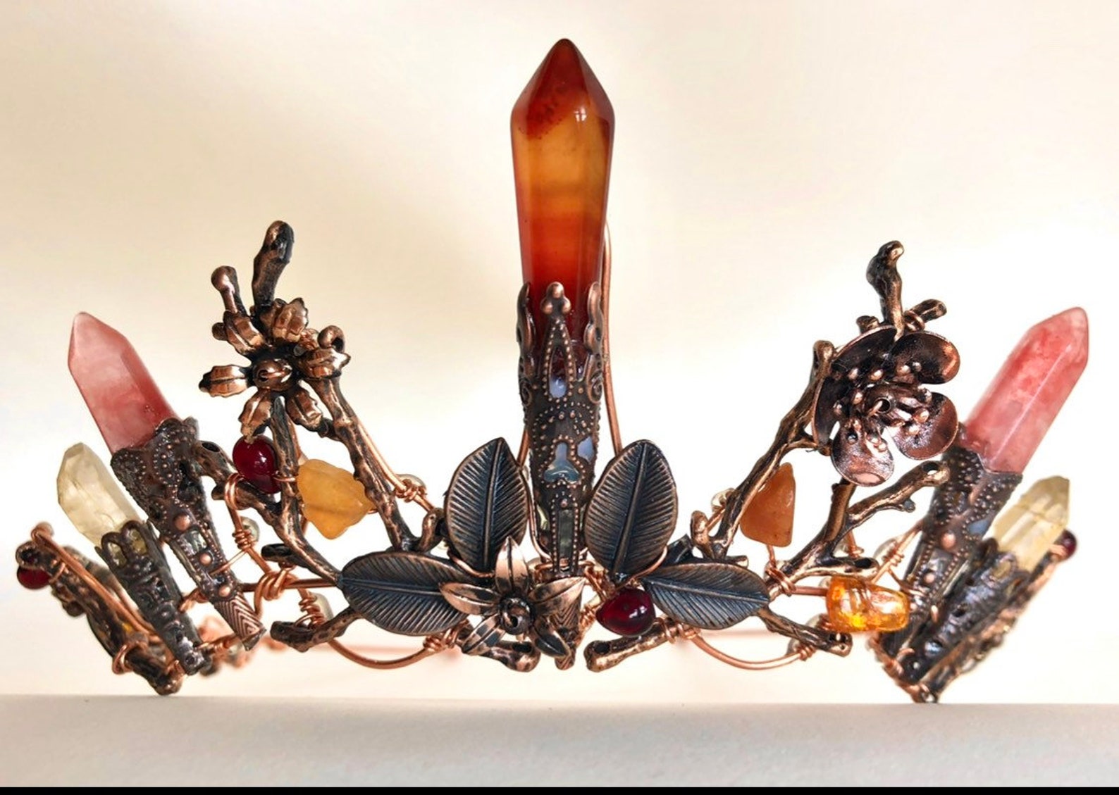 The AUBREY Fire Stone and Flowers Crystal Crown Tiara. Blood - Etsy