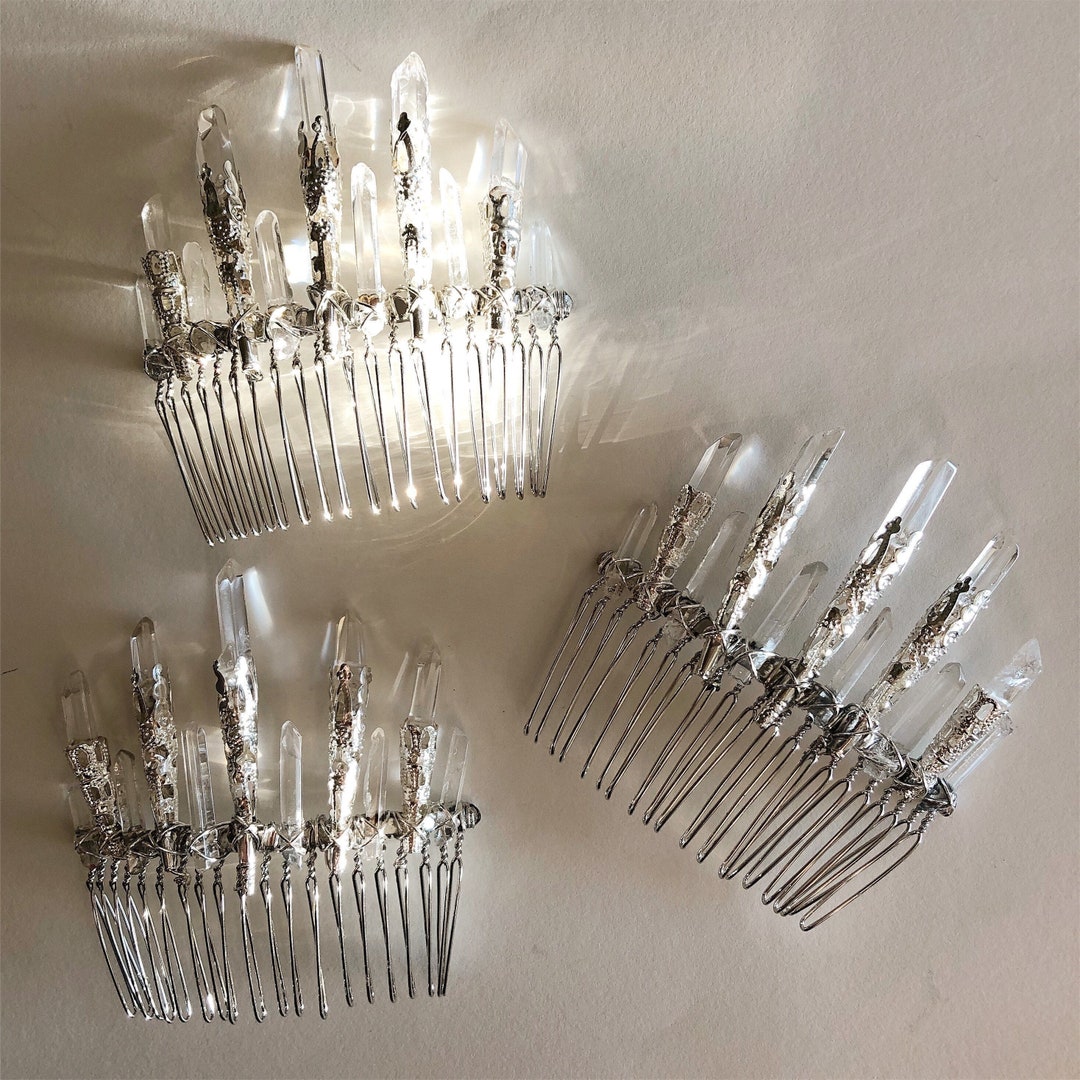 Raw Crystal Magic Quartz Comb - Natural Rock Crystal Shards on a 8cm ...