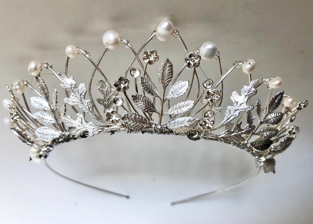 The AGATHA Pearl Leaf Crown, Tudor Renaissance Tiara, Floral Queen ...