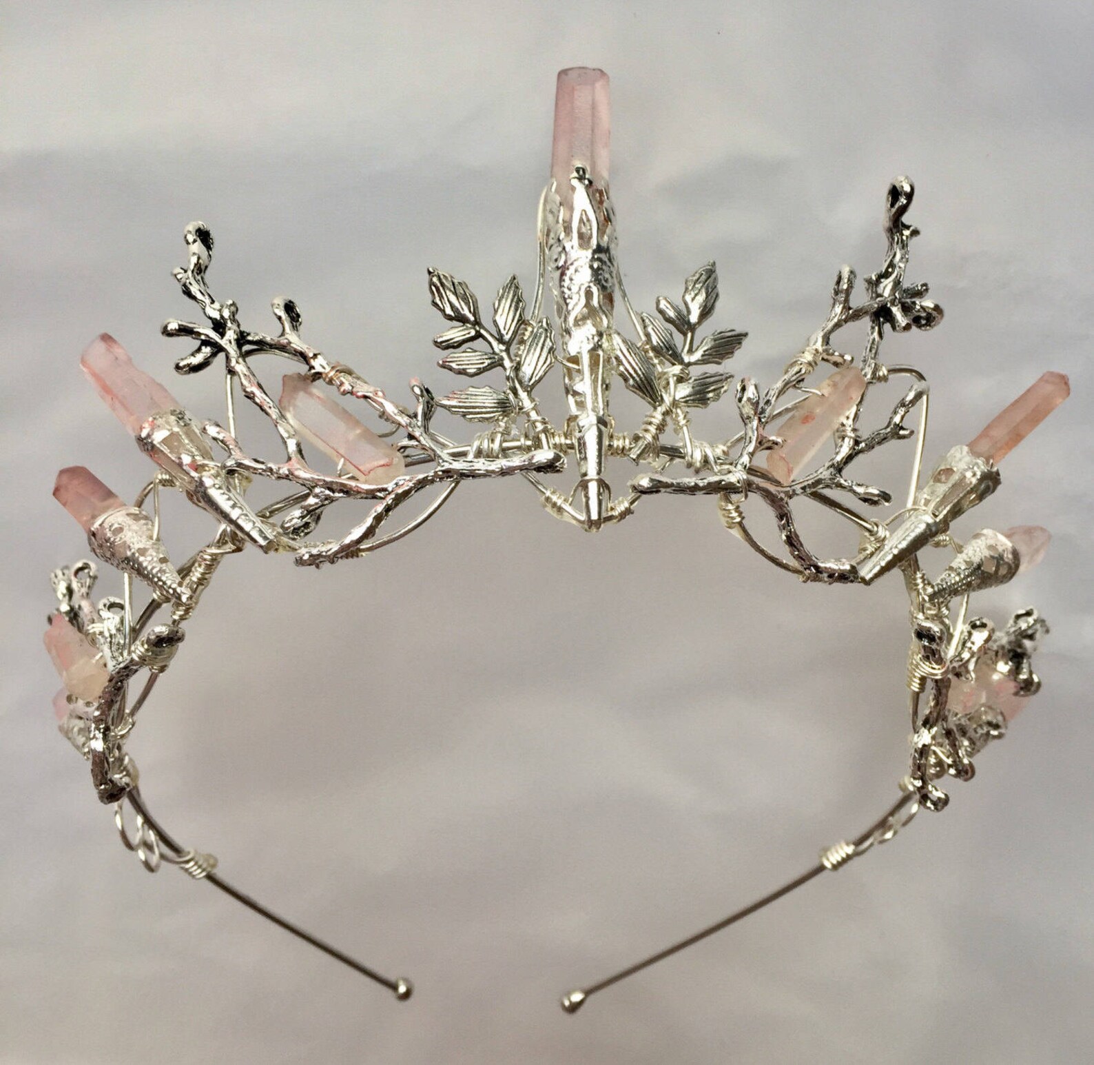 The INDIE ROSE Crown - Pale Pink Quartz and Leaf Crystal Crown Tiara ...
