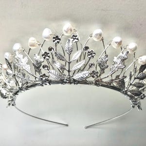 The AGATHA Gold Floral Pearl Crown: Renaissance Tudor Tiara Oak Leaf ...