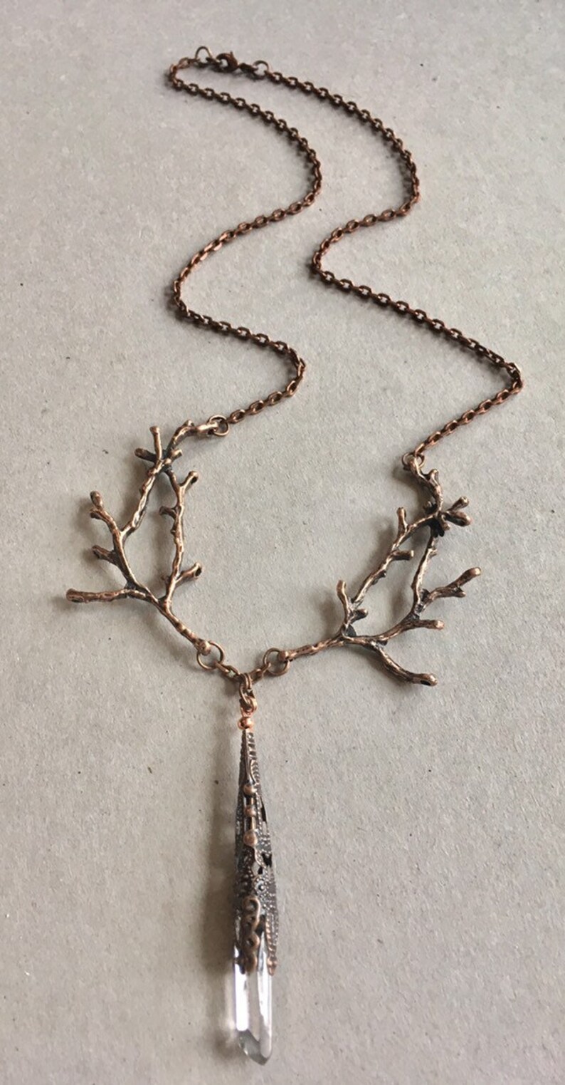Single Branch Crystal Quartz Necklace Drop Woodland - Etsy
