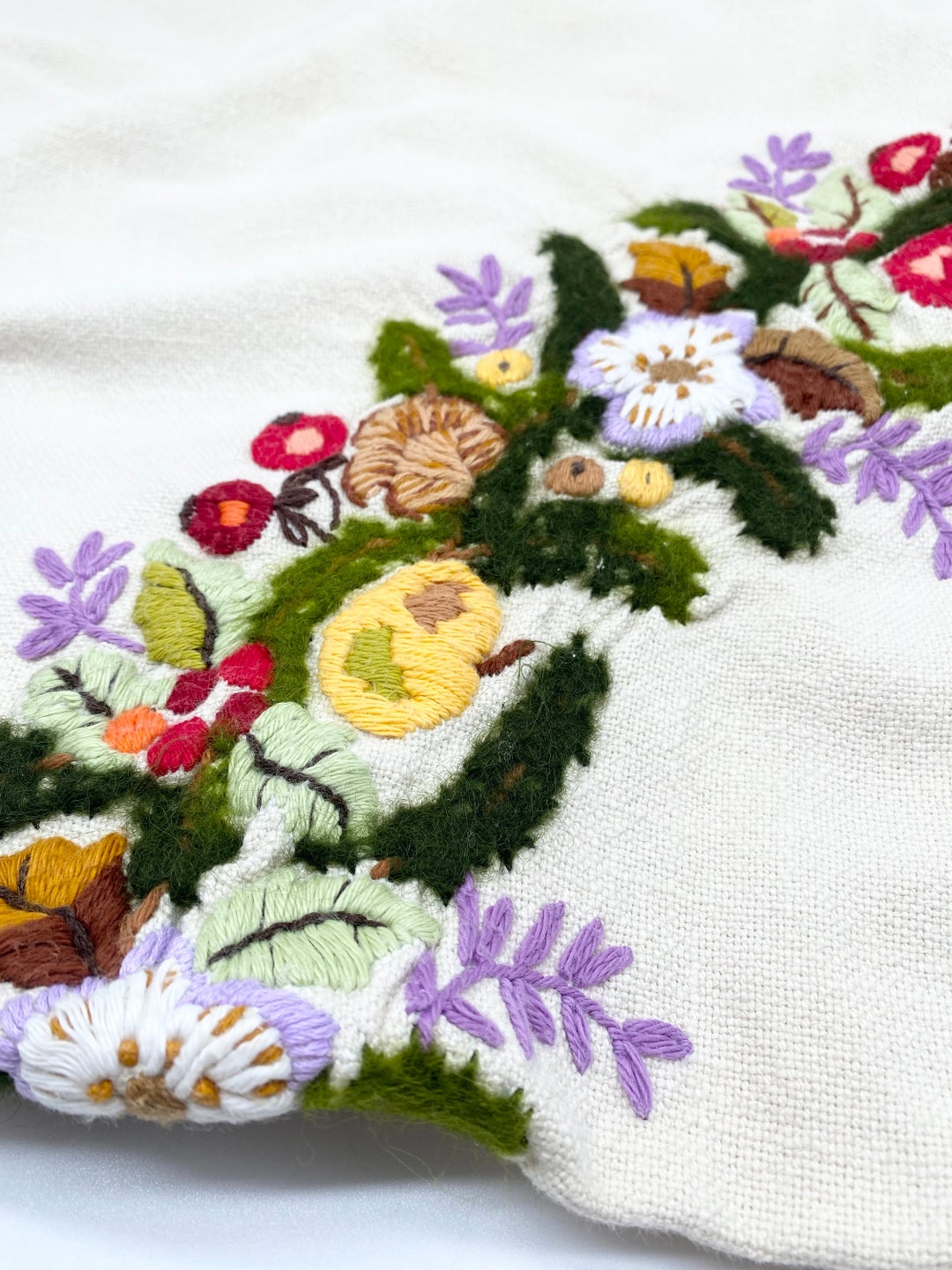 Gorgeous Embroidered Forest & Fruit Tablecloth - Linen, Square. Hand ...