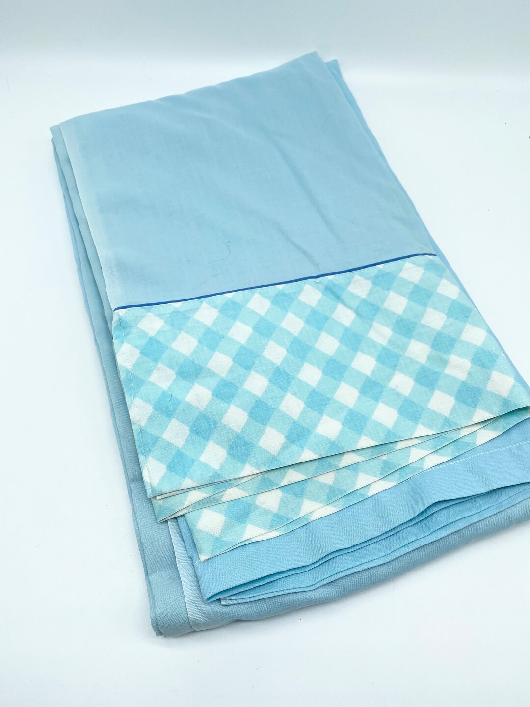 Vintage Pequot Light Blue Checked Double Flat Sheet Cotton Checker ...