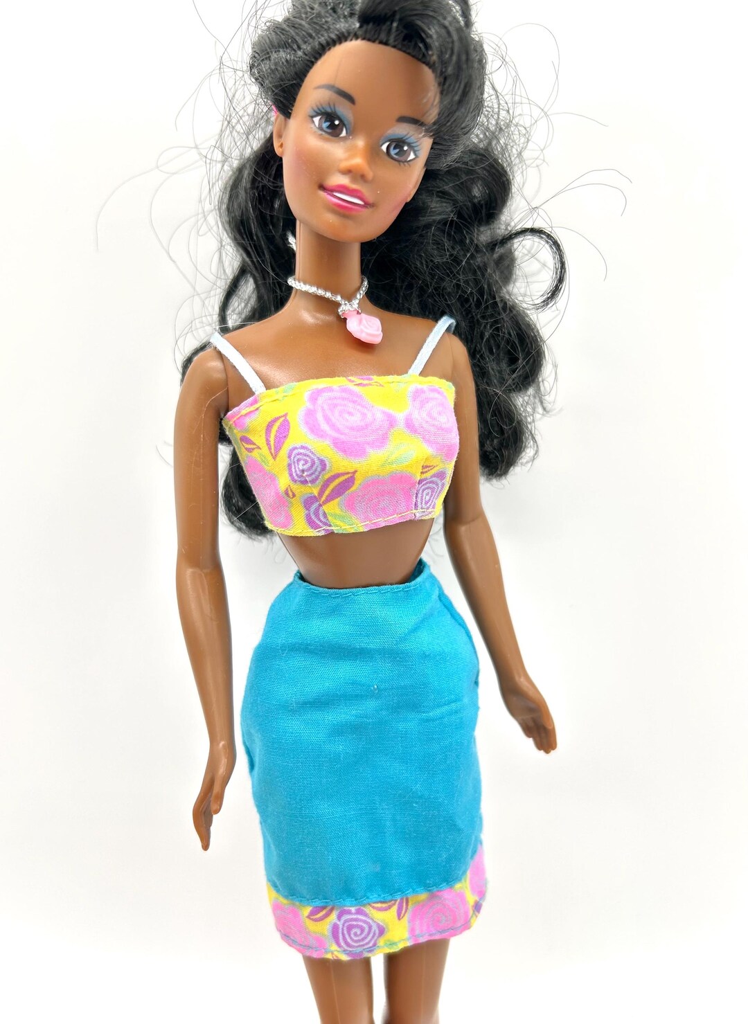 2001 Barbie Outfit – Floral Bralette Top & Blue Skirt - Etsy