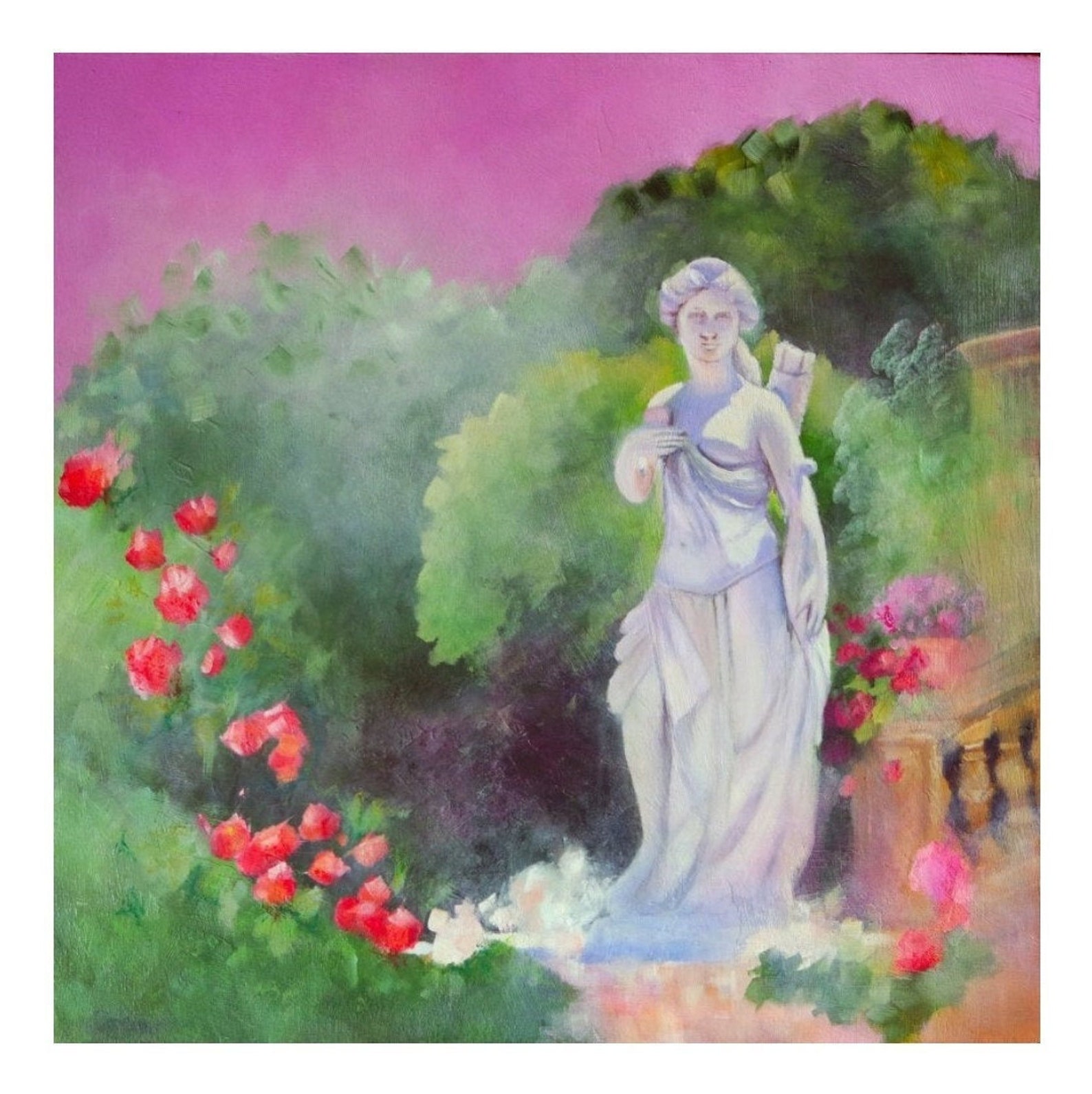 Italy Painting on Wood, Original Oil Painting of an Italian Garden ...