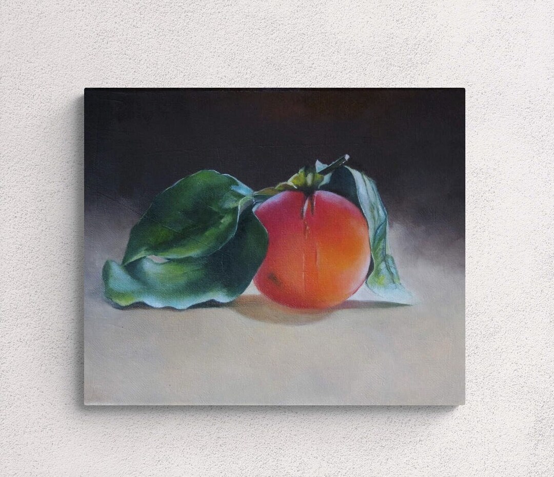 Small Still Life Oil Painting on Canvas Persimmon Painting - Etsy