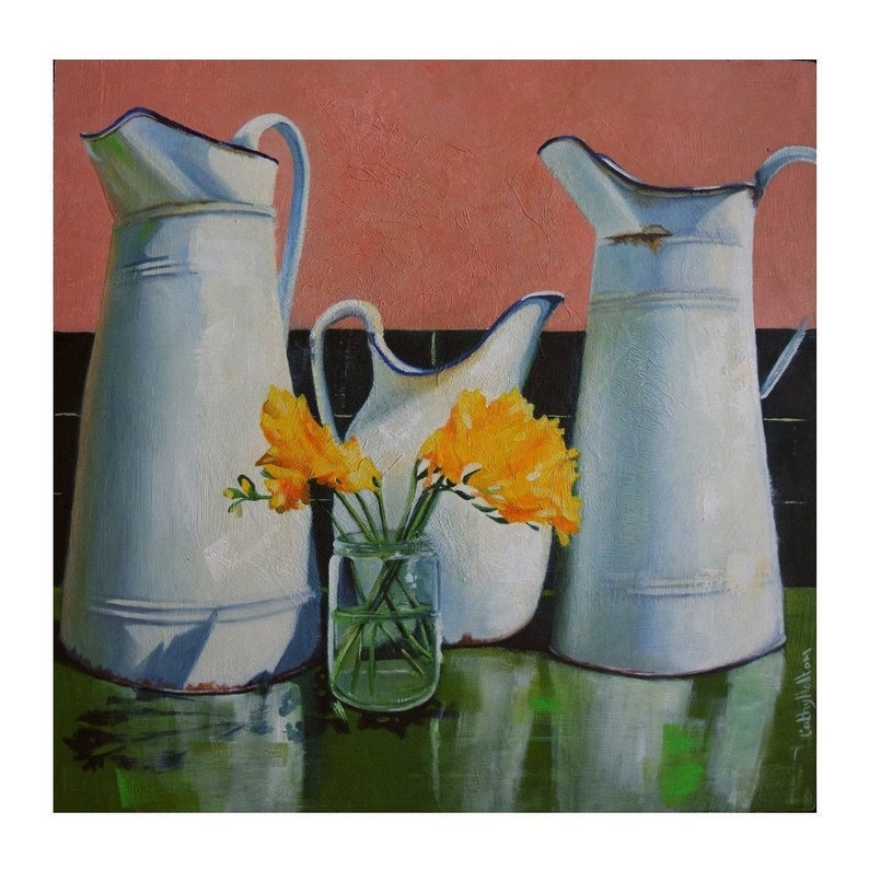 Oil Painting Still Life With Flowers, Farmhouse Decor, Square Painting ...