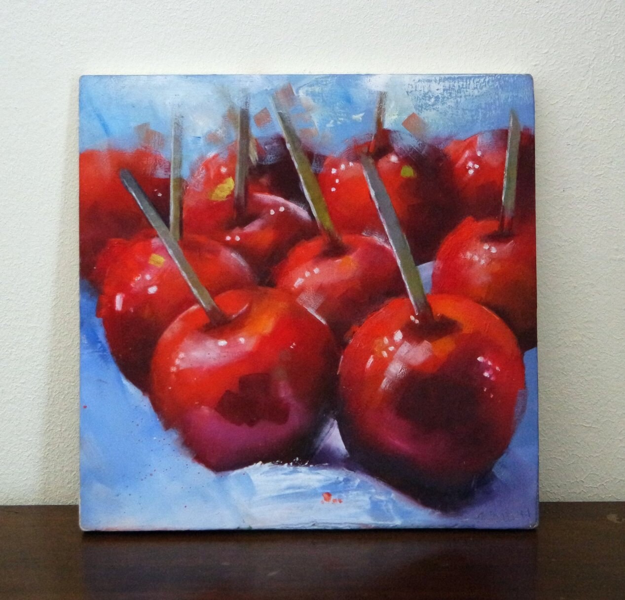 Small Oil Painting of Red Apples, Original Food Painting, Candy Apples ...