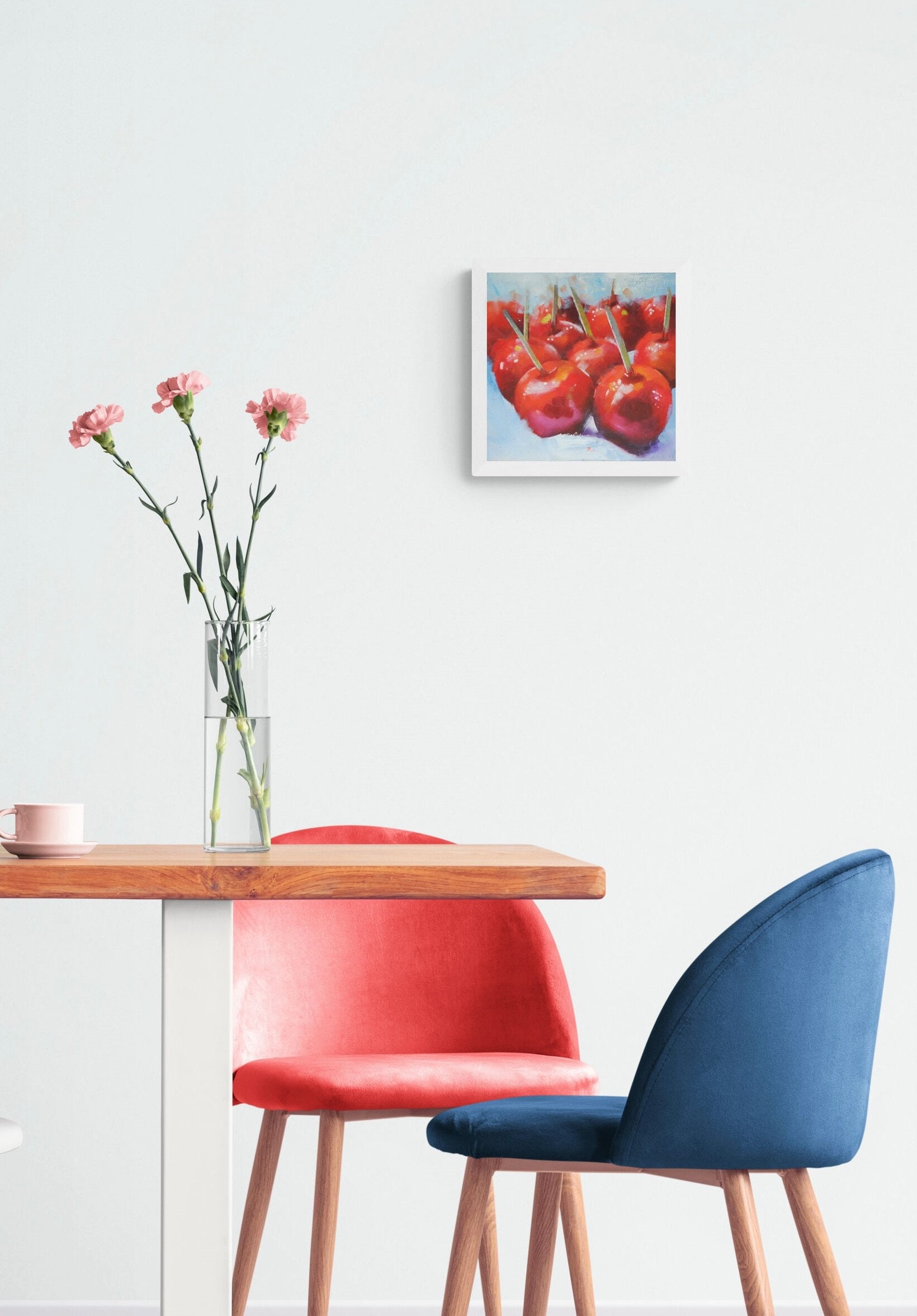 Small Oil Painting of Red Apples, Original Food Painting, Candy Apples ...