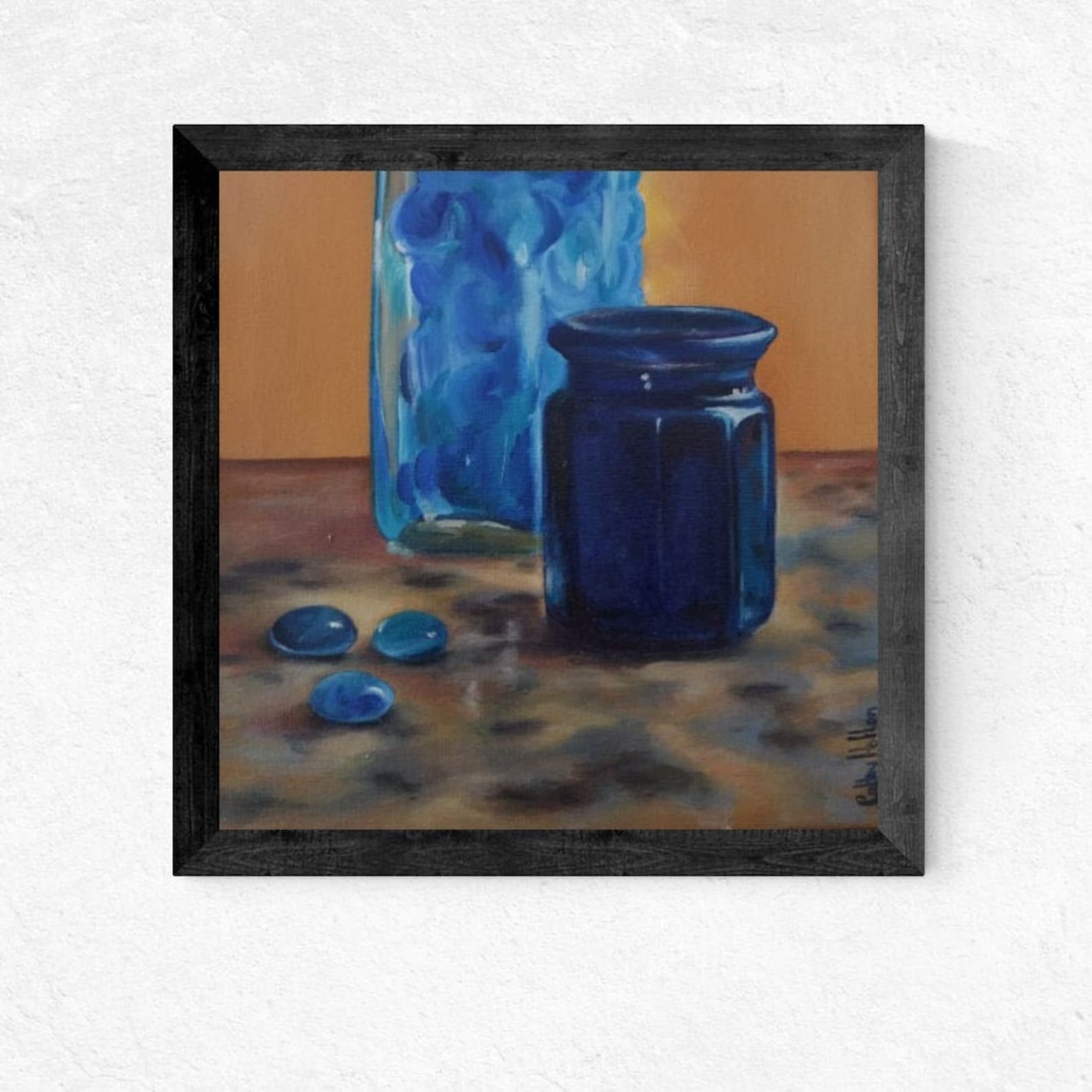 Still Life Oil Painting on Canvas Small Blue Painting of Jar - Etsy