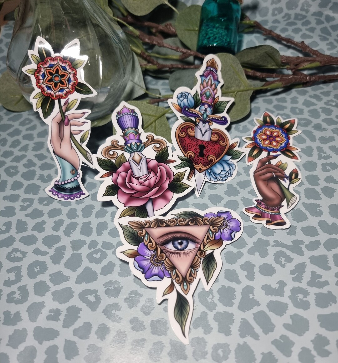 Tattoo Style Neo Trad Stickers, 5 Pack, Gloss Vinyl Waterproof ...