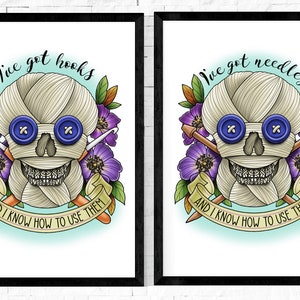 Wool Craft Art Prints, Knit, Crochet, Sew, A5, A4, Tattoo Style ...