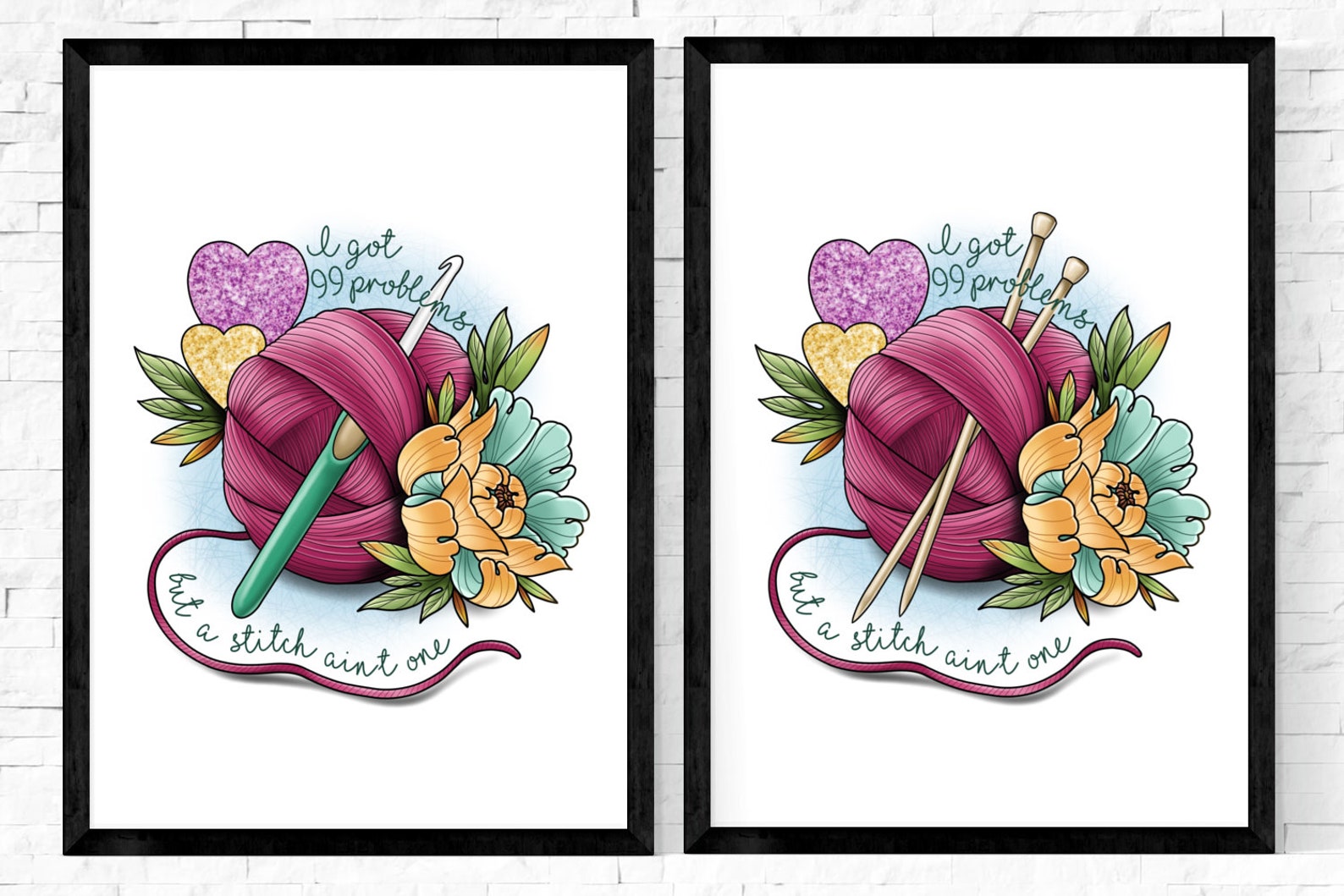 Wool Craft Art Prints, Knit, Crochet, Sew, A5, A4, Tattoo Style ...