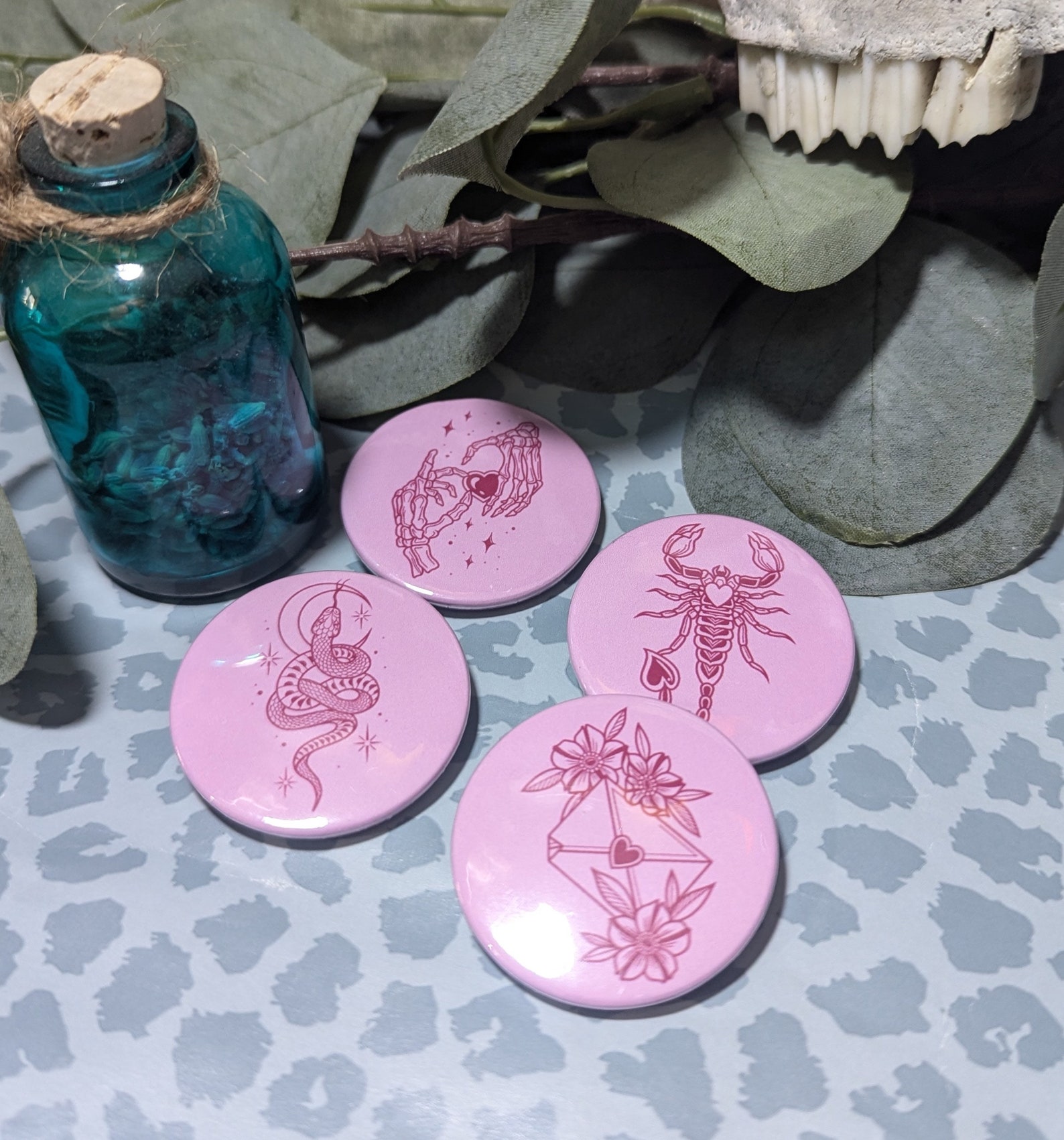 Trad Tattoo Design Badges, Pack of 4, 38mm, Handmade, Traditional ...