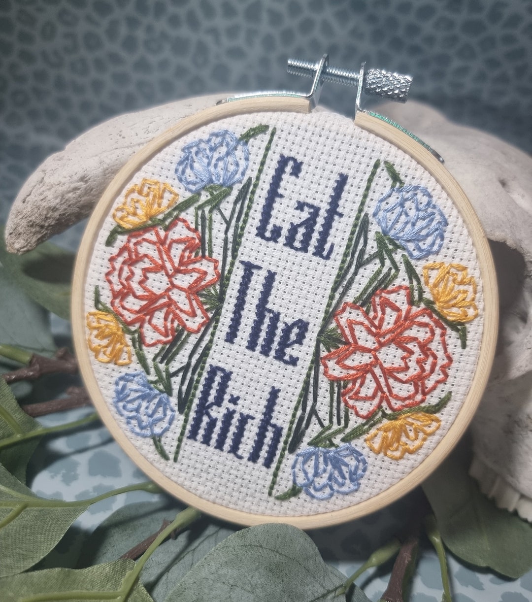 Eat the Rich Mini Embroidery Hoop Finished Piece Tapestry - Etsy