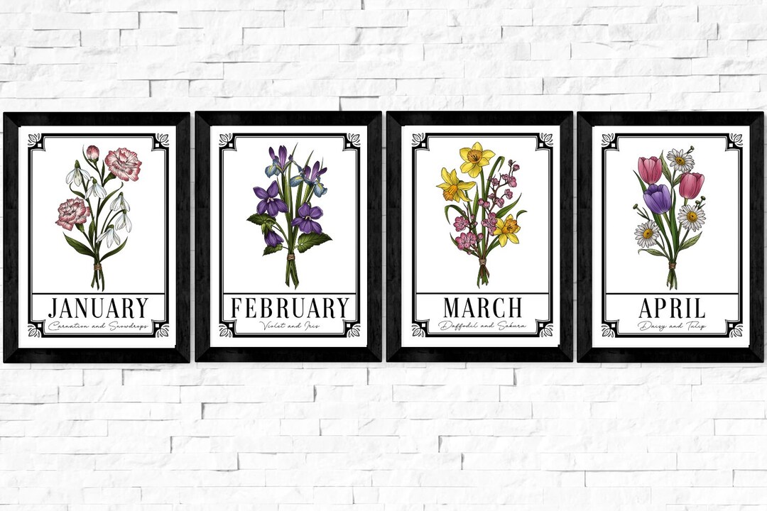 Month Flower Bouquet Print, A4 A5, Birthday Gift Idea, Christening ...