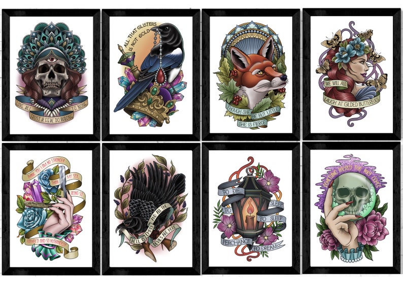 Shakespeare Print Set A5 A4 Tattoo Style Quotes Play - Etsy