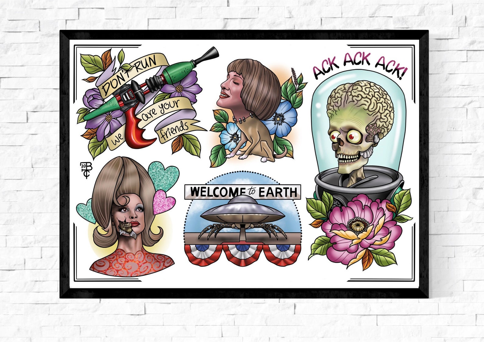 Mars Attacks Print A4 A3 Tattoo Style Tim Burton Aliens | Etsy