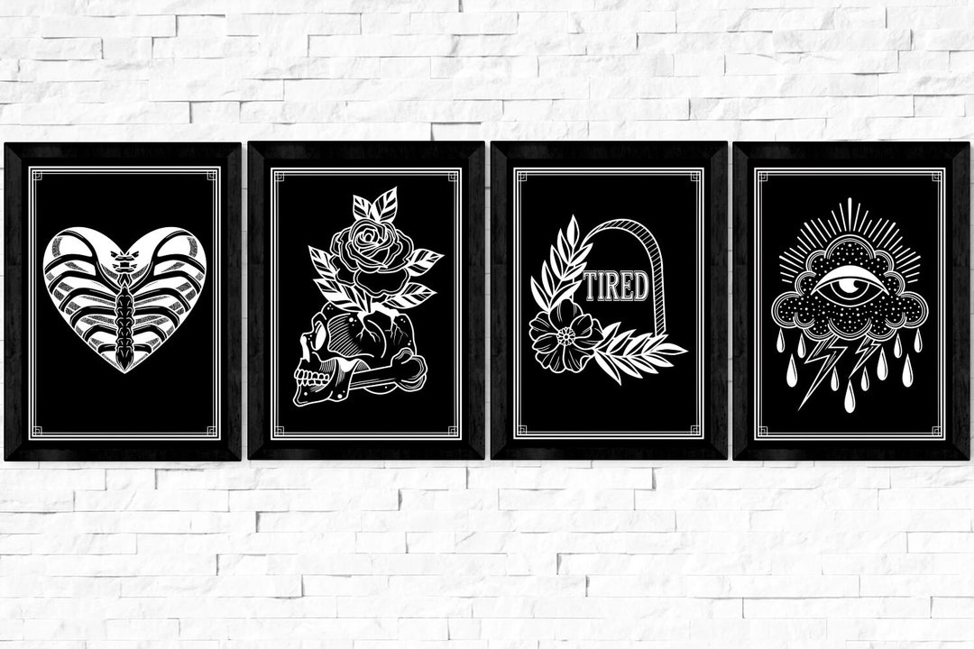 4 Pack Trad Tattoo Postcards, Black, A6, Collection, Tattoo Design Art ...