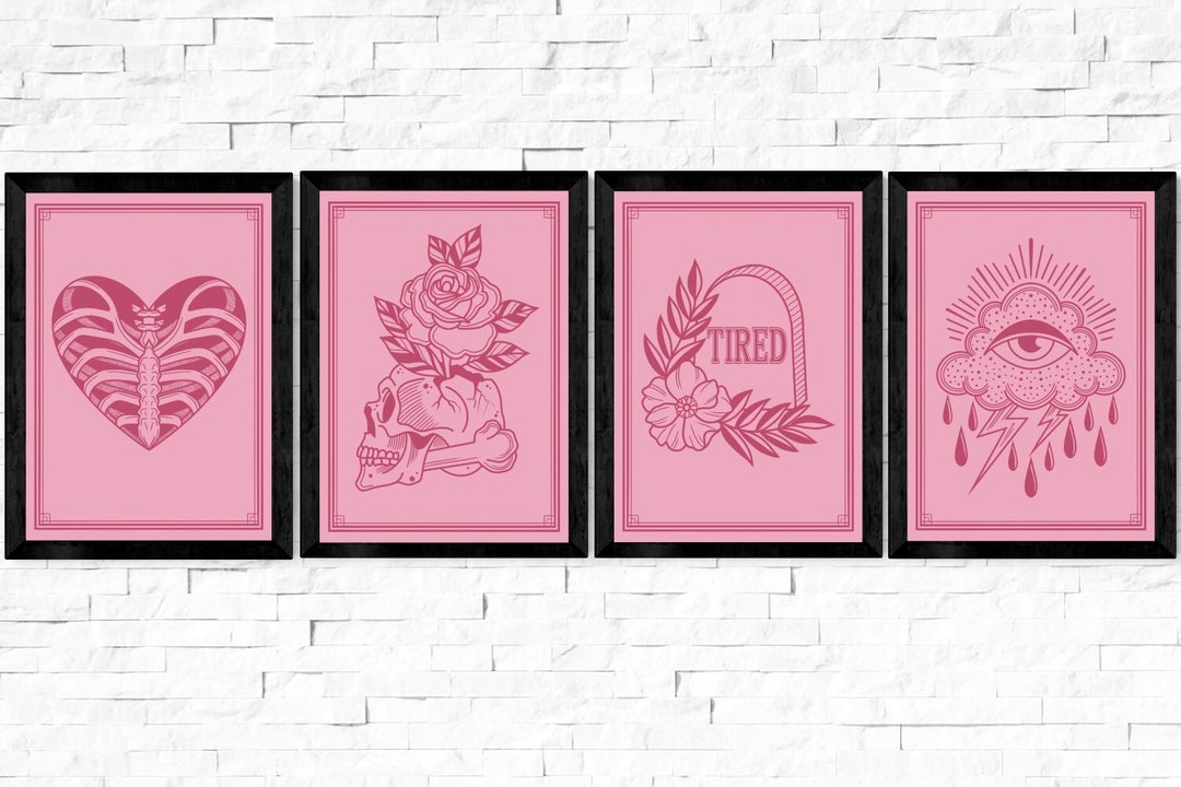 4 Pack Trad Tattoo Postcards, Pink, A6, Collection, Tattoo Design Art ...