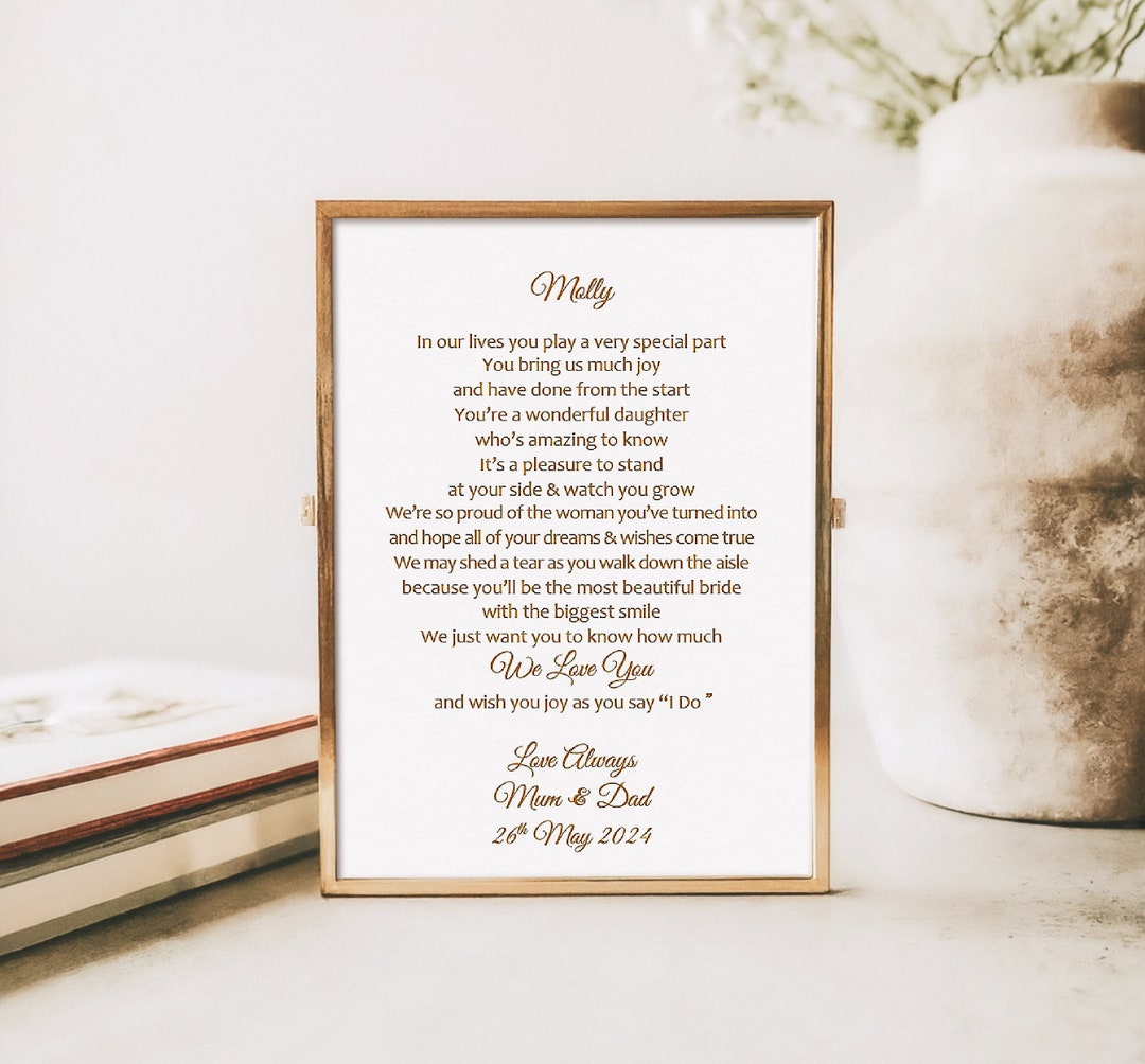 Daughter Wedding Card Print, DIGITAL Poem Bride From Mum, Message From ...