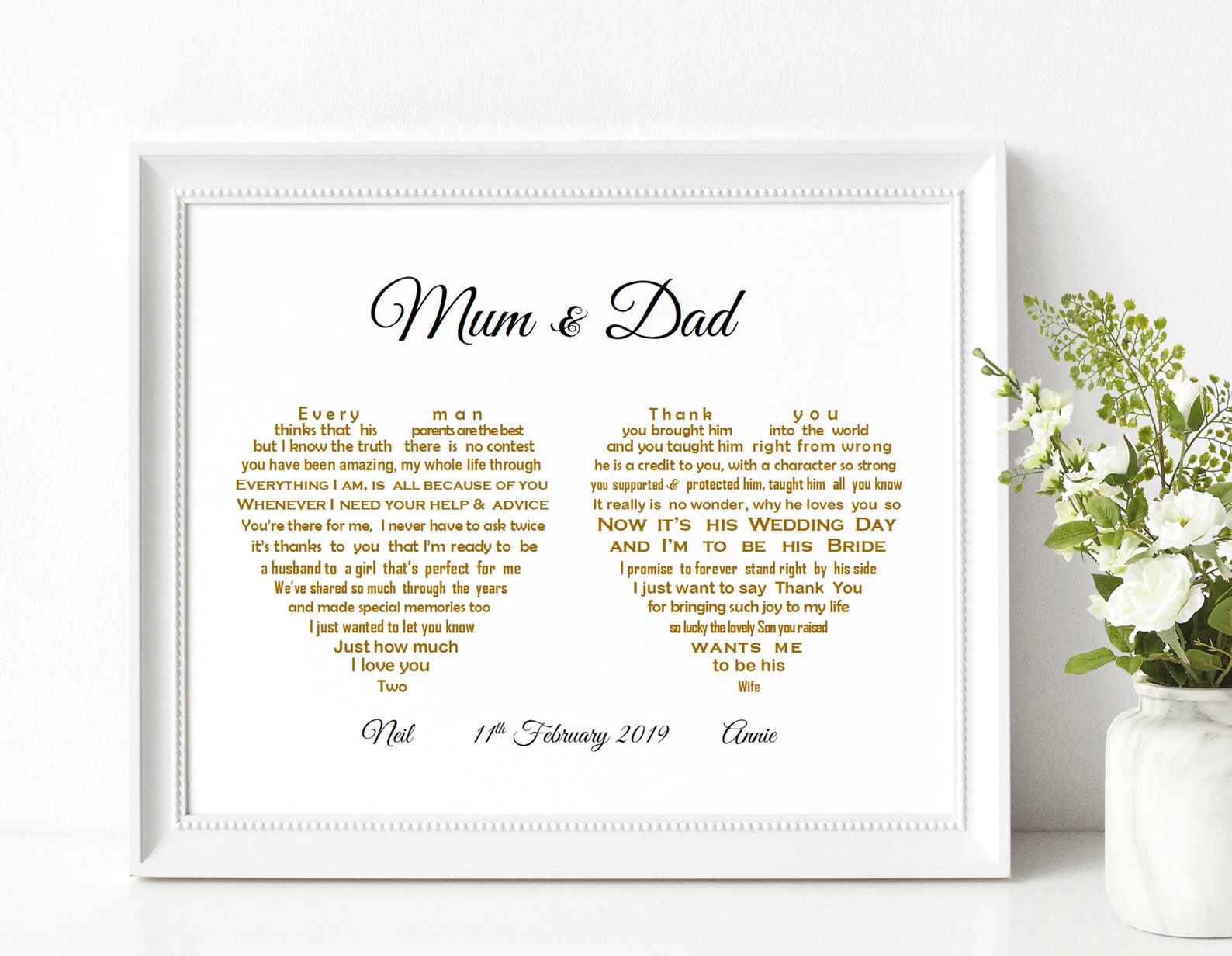 Wedding Gifts for Parents, UNFRAMED Parents of the Bride Poem, Mother ...
