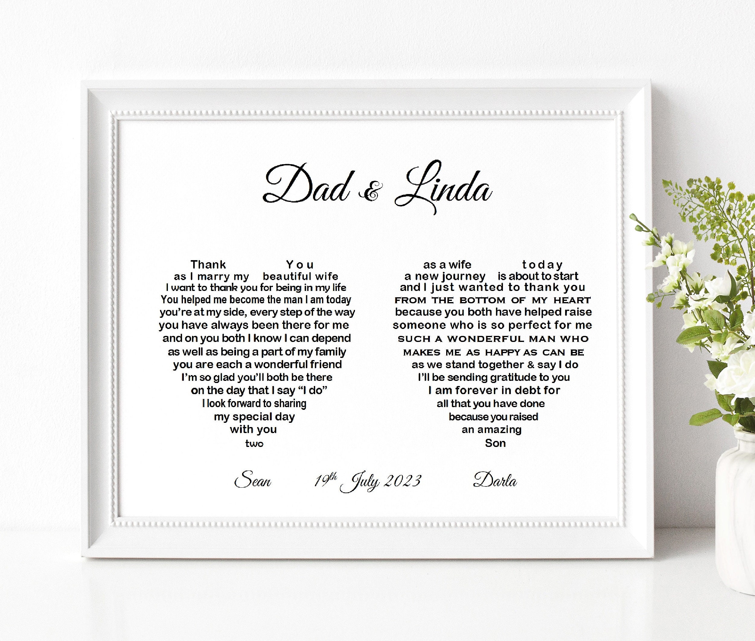 Wedding Gifts for Parents, UNFRAMED Parents of the Bride Poem, Mother ...