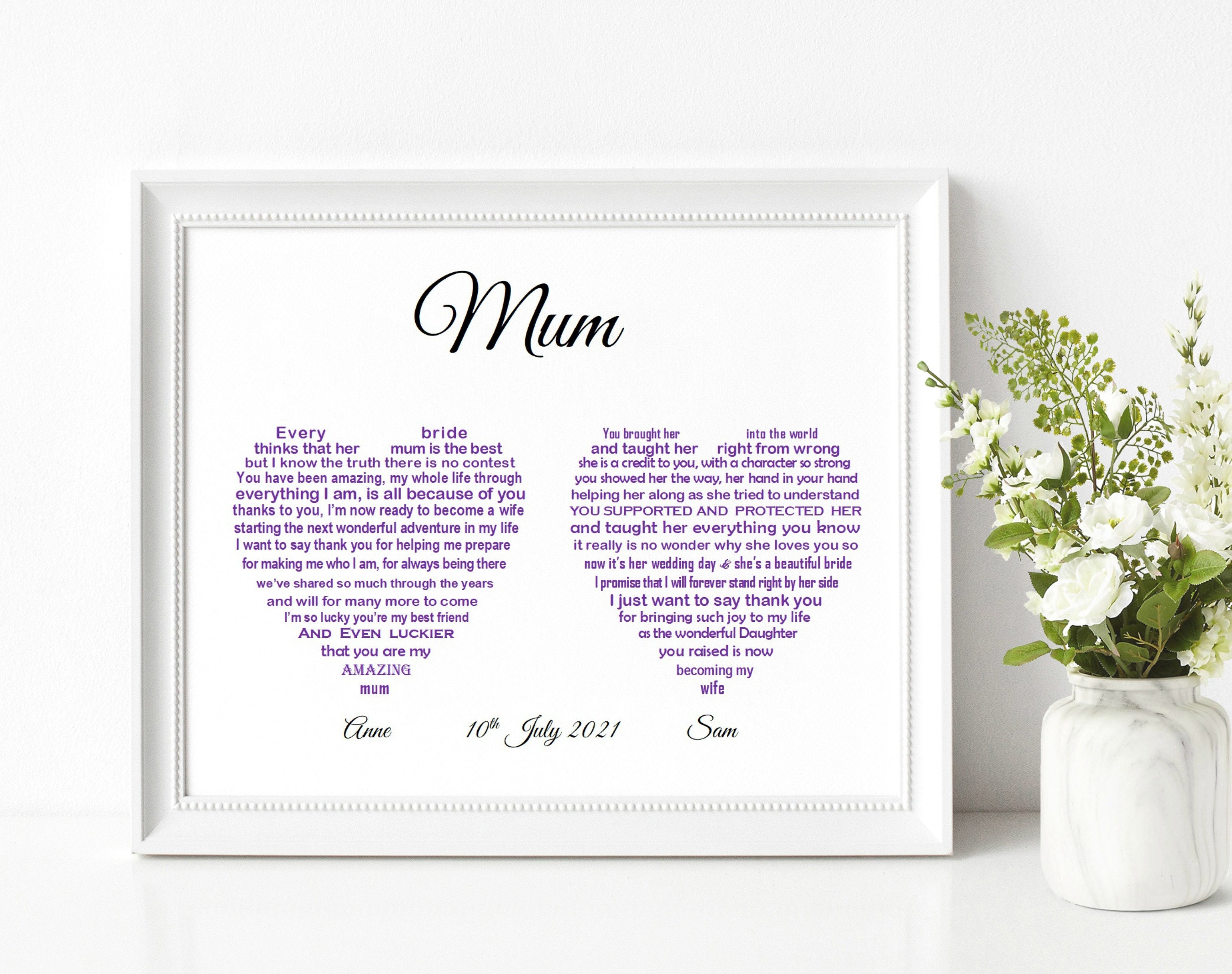 Wedding Gifts for Parents, UNFRAMED Parents of the Bride Poem, Mother ...