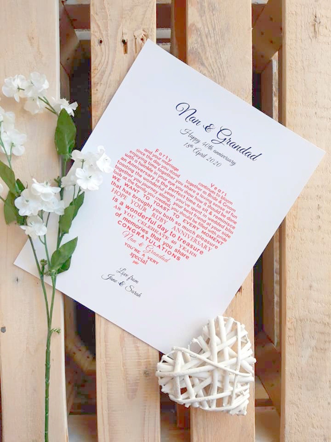 Ruby Anniversary Gift, Grandparents 40th Wedding Present, Parents ...