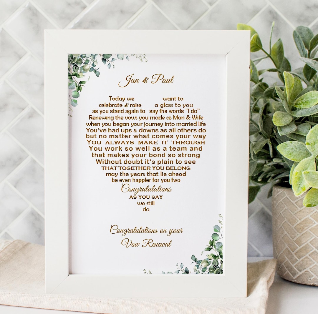 Wedding Vow Renewal Gift, Friends Wedding Renewal Ceremony, Couple Poem ...