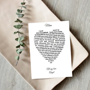 Mum Card, Mam Birthday Card, Mom Cards, Sentimental Mum Poem Card, Mum ...