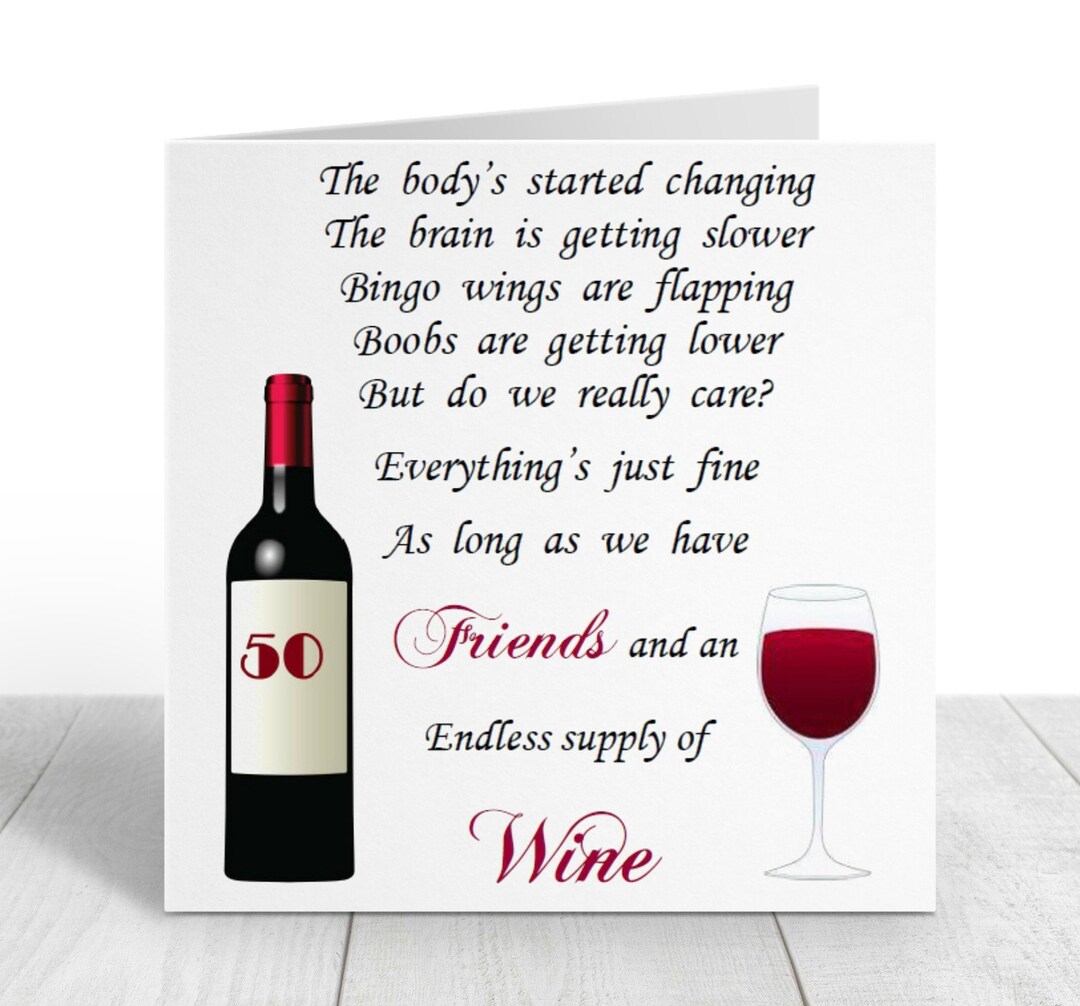 Friend 50th Birthday Card, Wine Card for Friend Fifty , Friend 40th ...