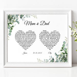 Wedding Gifts for Parents, UNFRAMED Parents of the Bride Poem, Mother ...