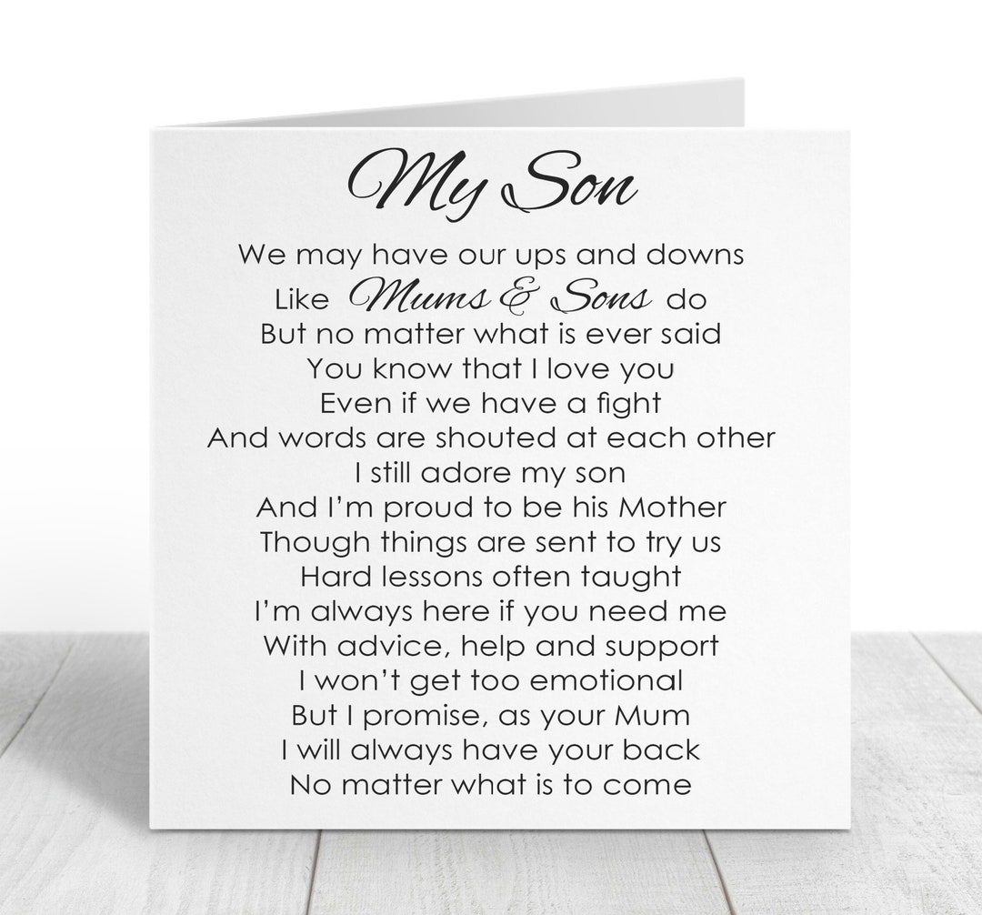 Son Birthday Card, Unique Son Poem From Mum, Dad, Parents, Son Leaving ...