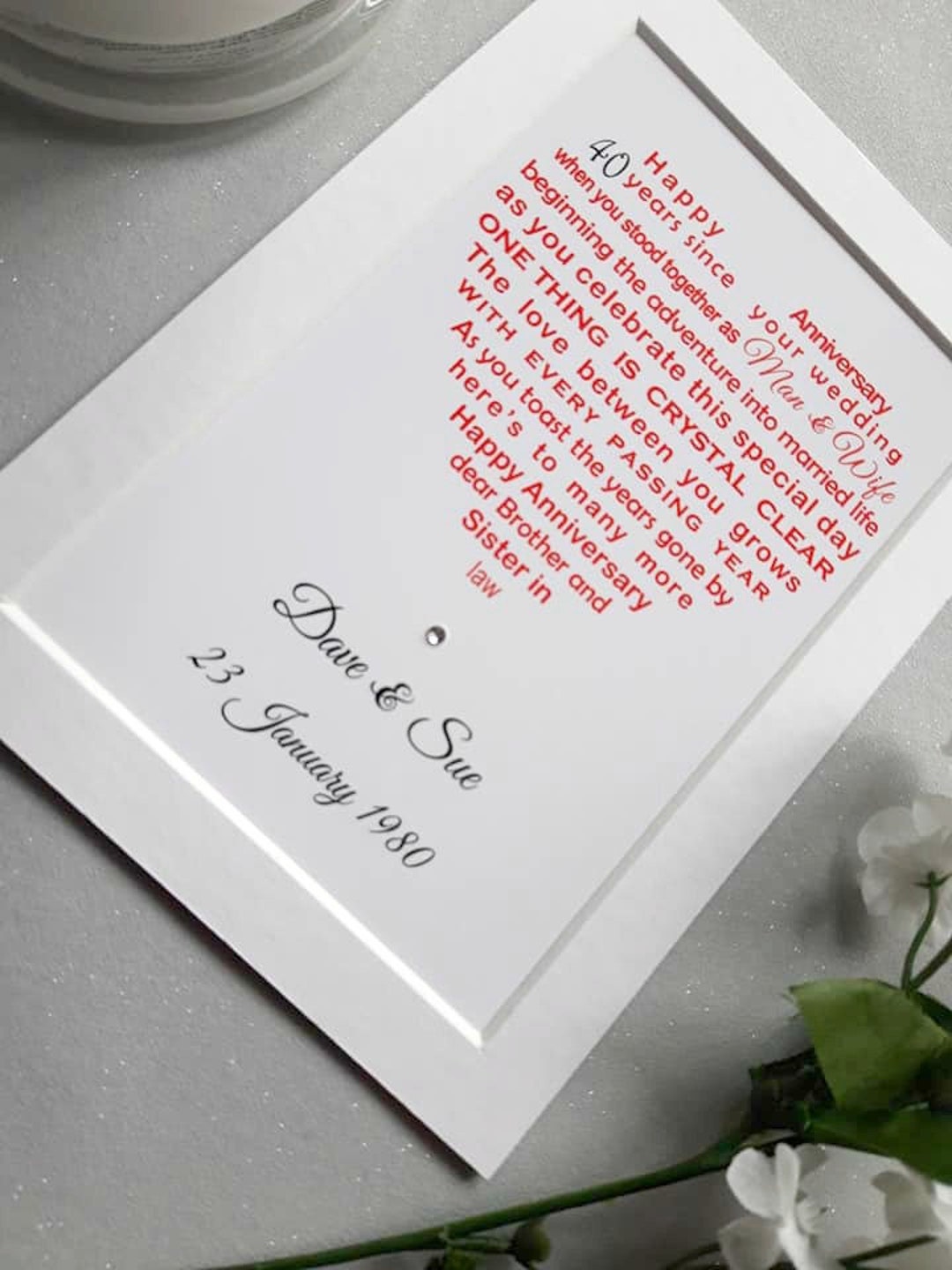 Brother Ruby Anniversary Poem, Sister in Law Wedding Anniversary Print ...