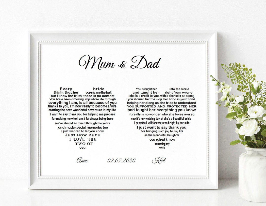 Wedding Gifts for Parents UNFRAMED Parents of the Bride Poem - Etsy