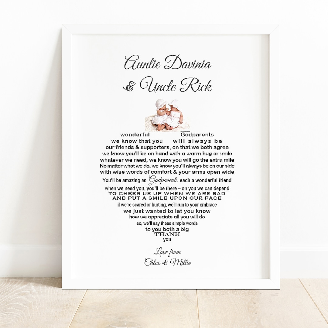 Godparents Gift, Personalised Thank You Christening Keepsake Message ...