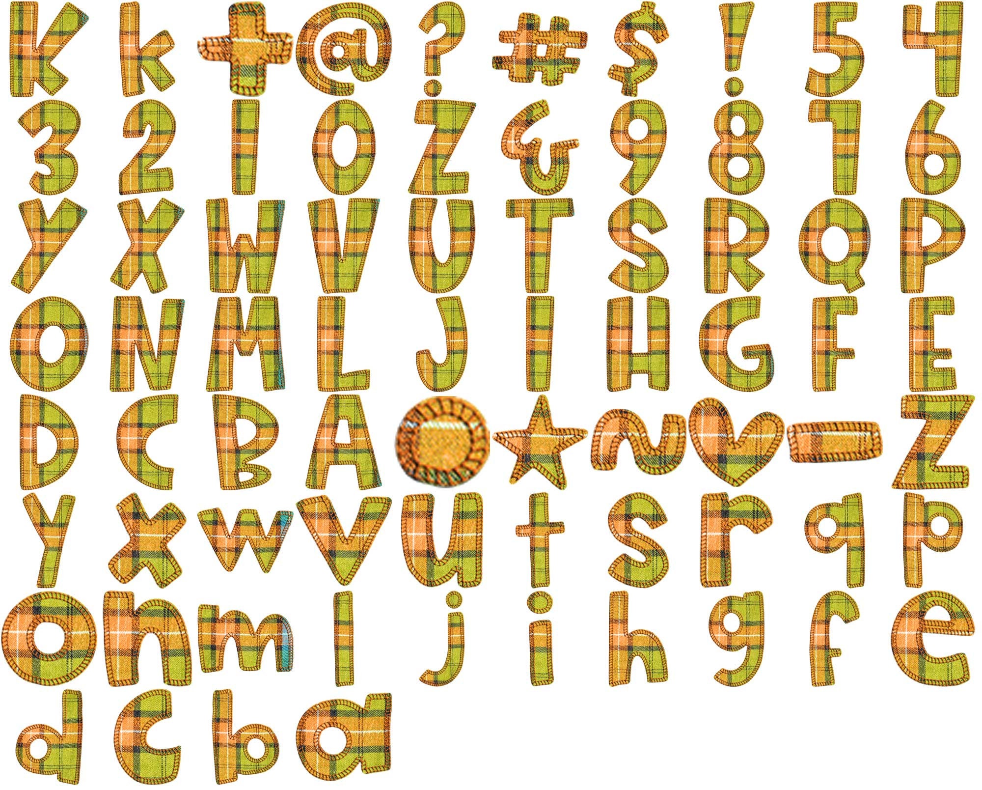 Plaid Flannel Fabric Stitched Alpha Upper - Lower Case - Numbers PNG ...