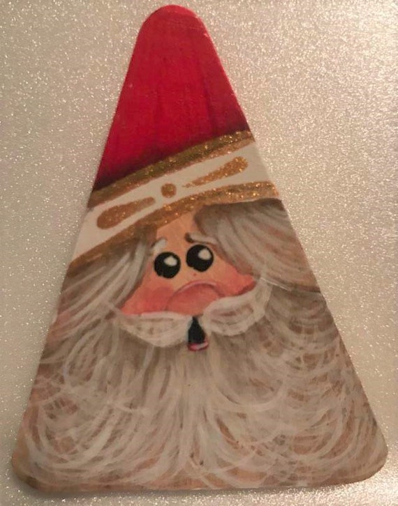 Hand Painted Triangle Santa Pin - Etsy